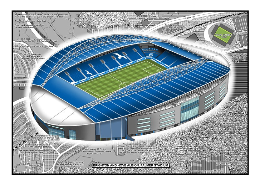 Brighton & Hove Albion . Falmer Stadium – Football Cartoon Histories