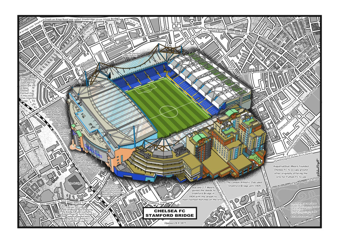 Chelsea FC. Stamford Bridge Stadium History – Football Cartoon Histories