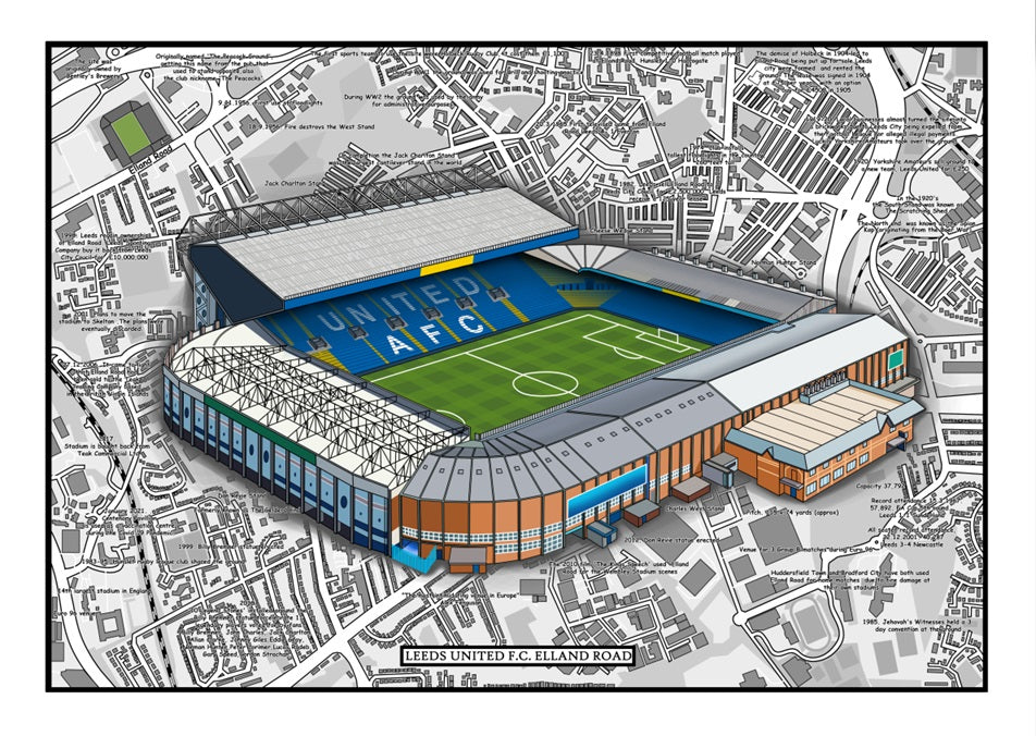 Leeds United. Elland Road Stadium History – Football Cartoon Histories
