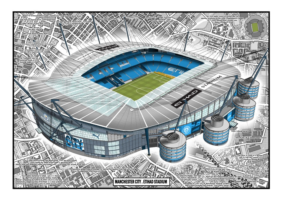 Manchester City . Etihad Stadium History – Football Cartoon Histories