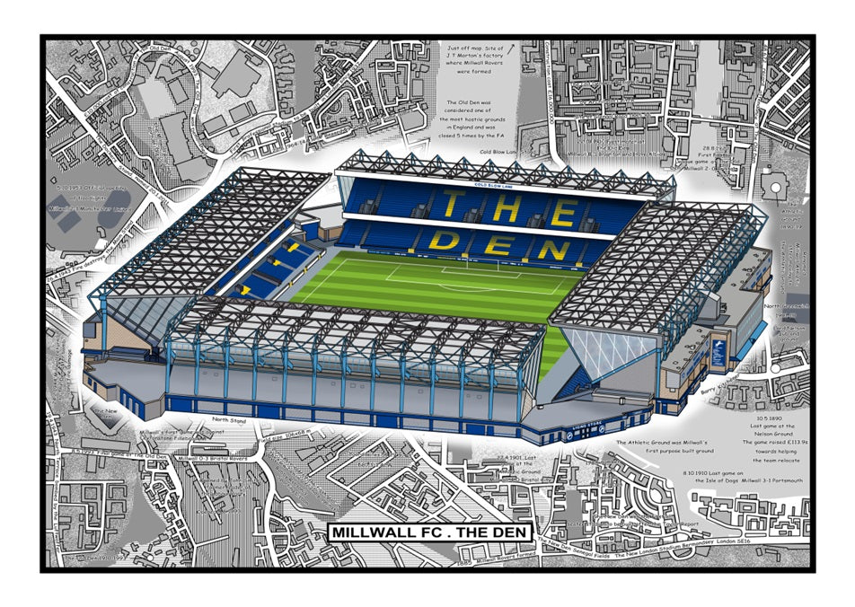 Millwall. The New Den Stadium History – Football Cartoon Histories