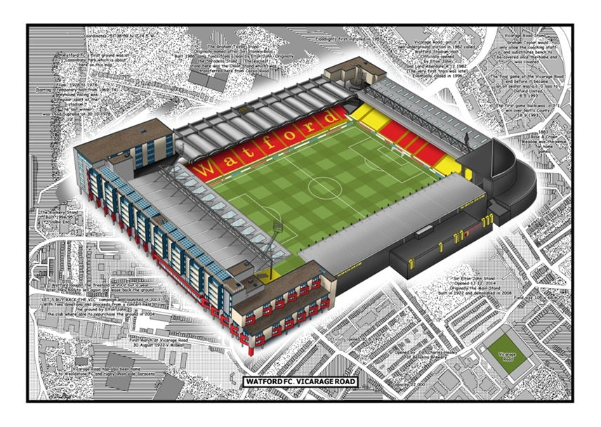 Watford FC. Vicarage Road – Football Cartoon Histories