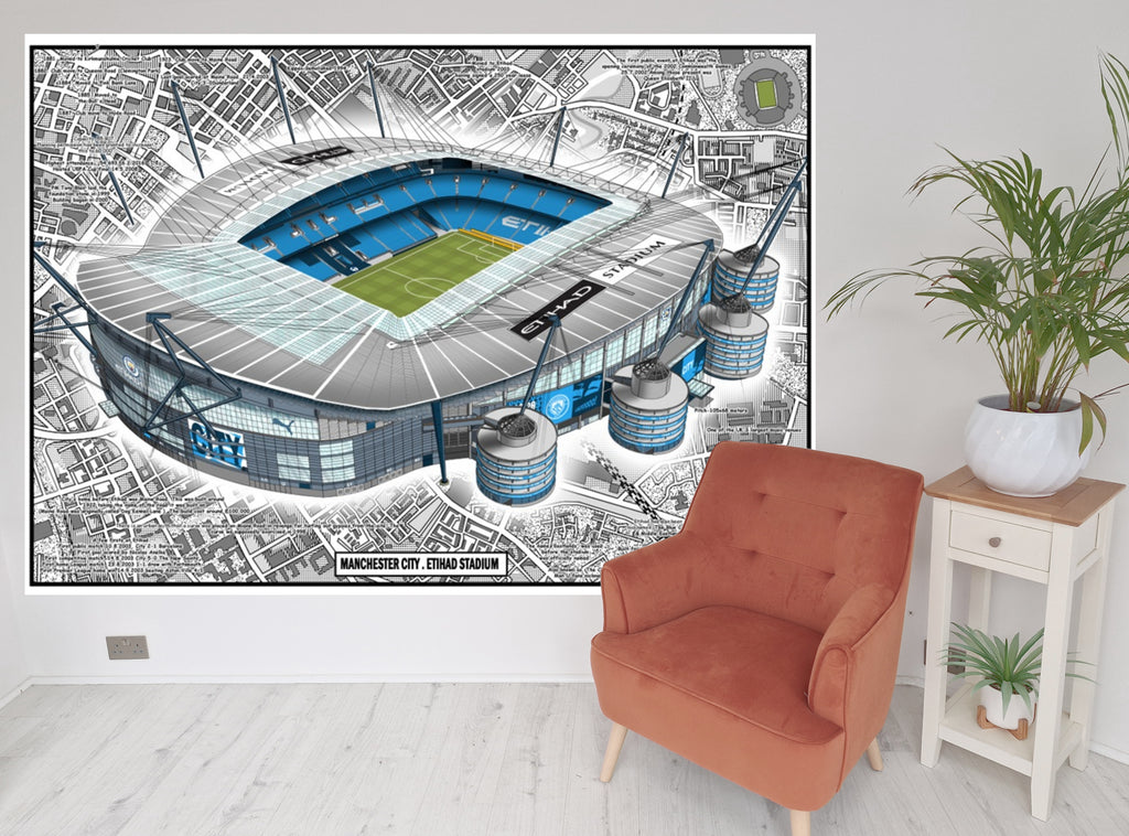 Manchester City, Etihad Stadium wallpaper print – Football Cartoon ...