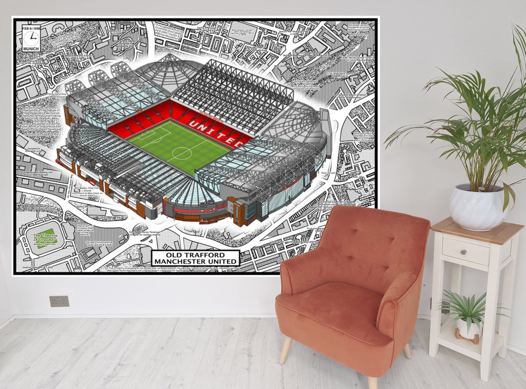 Manchester United, Old Trafford wallpaper print – Football Cartoon ...